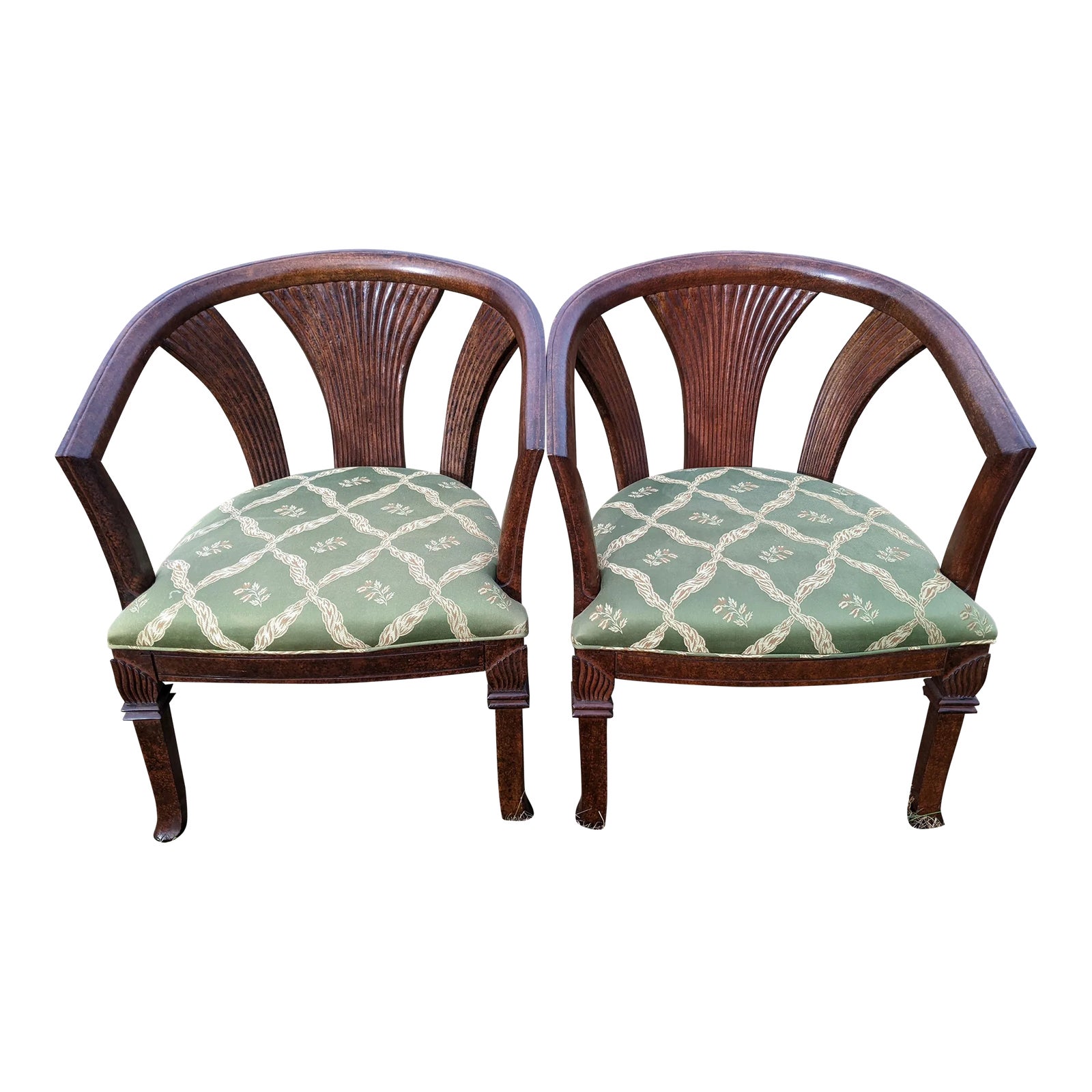 1970s Polynesian-Style Curved Palm Frond-Back Tub Accent Chairs With ...