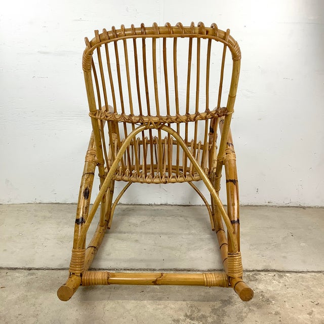 Vintage High-Back Rattan Rocker After Franco Albini | Chairish