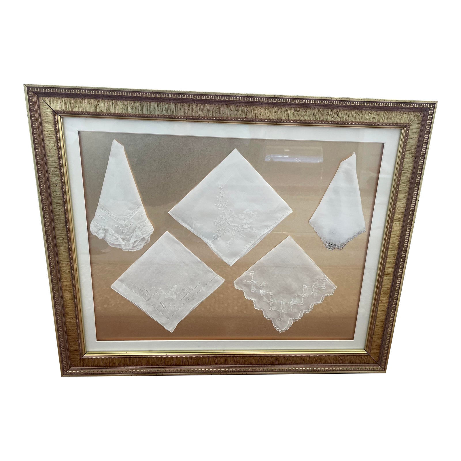 1950s Framed Linen Handkerchief Wall Art | Chairish