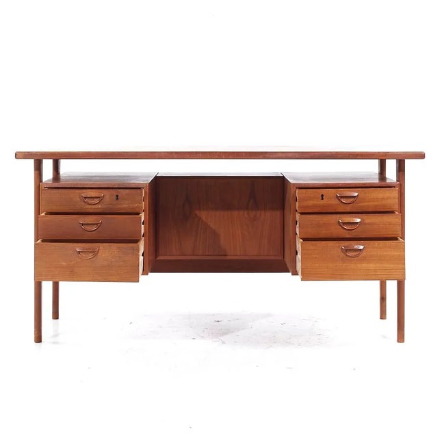 Peter Lovig Mid Century Teak Executive Desk | Chairish