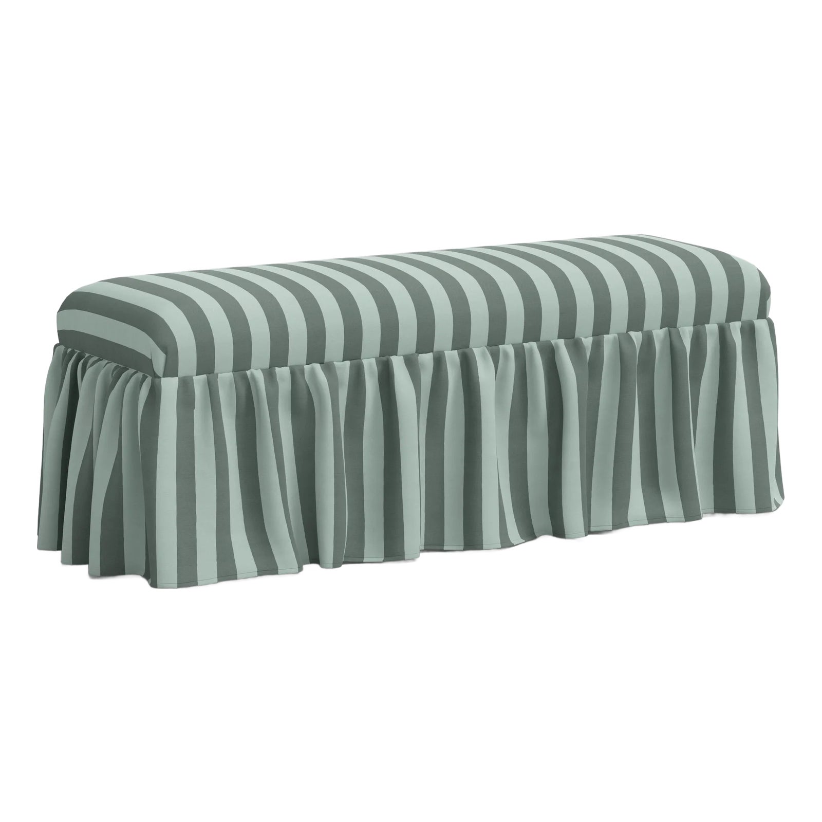 Spritely Home Nia Ruffle Dining Bench in Canopy Stripe Tonal Teal ...