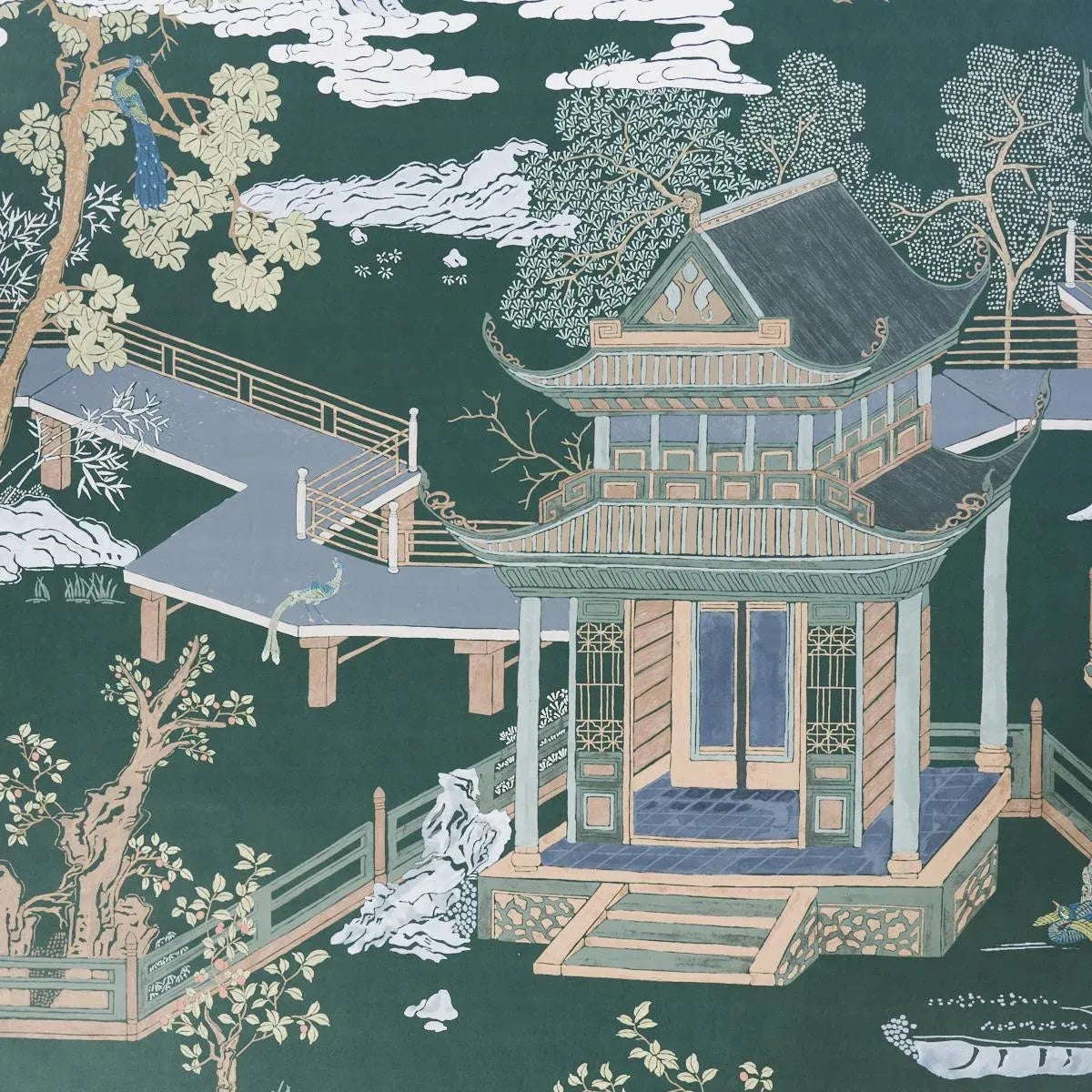 Sample - Schumacher X Miles Redd Coromandel Panel in Midnight Green ...