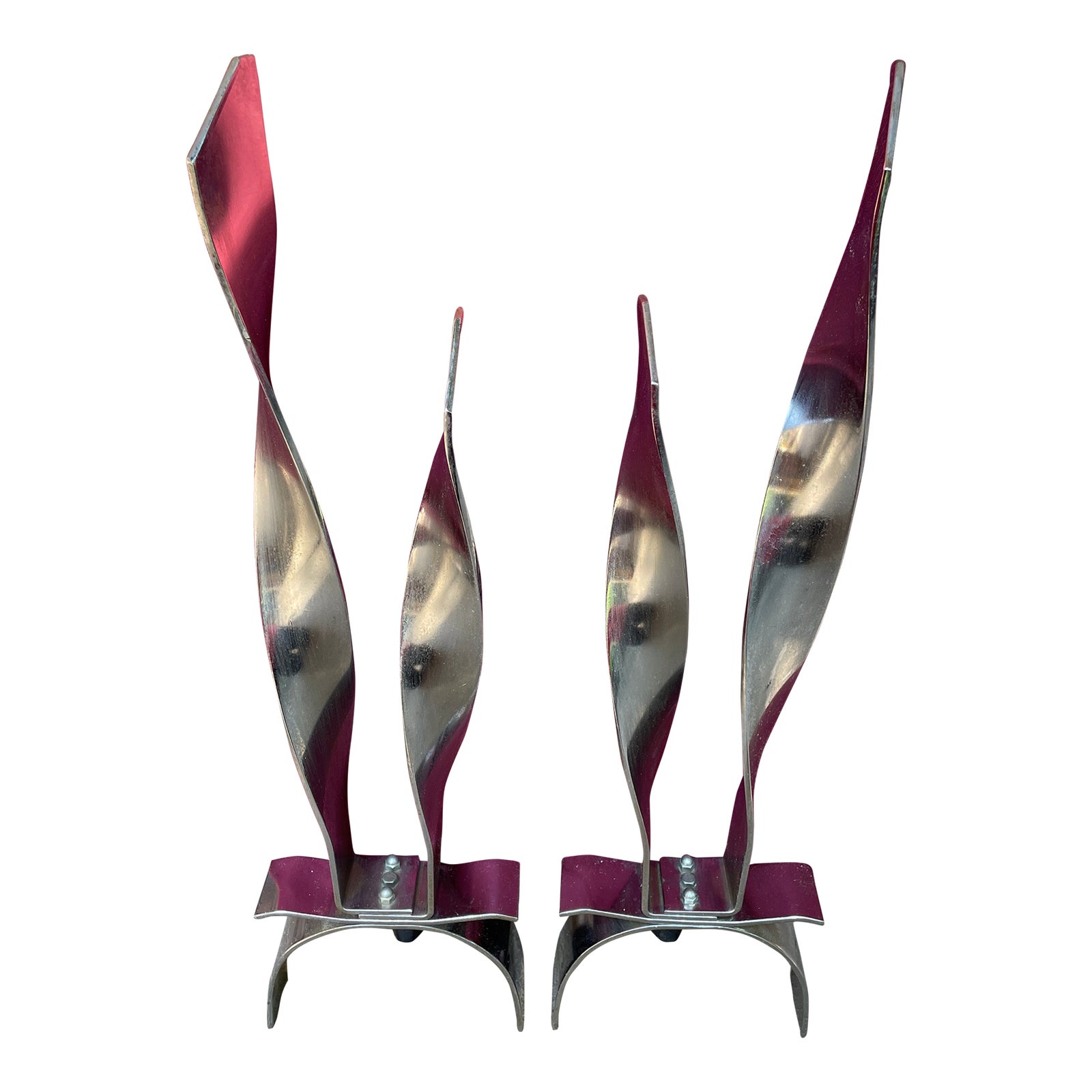 PostModern Silver Swirl Pair of Andirons Fireplace | Chairish