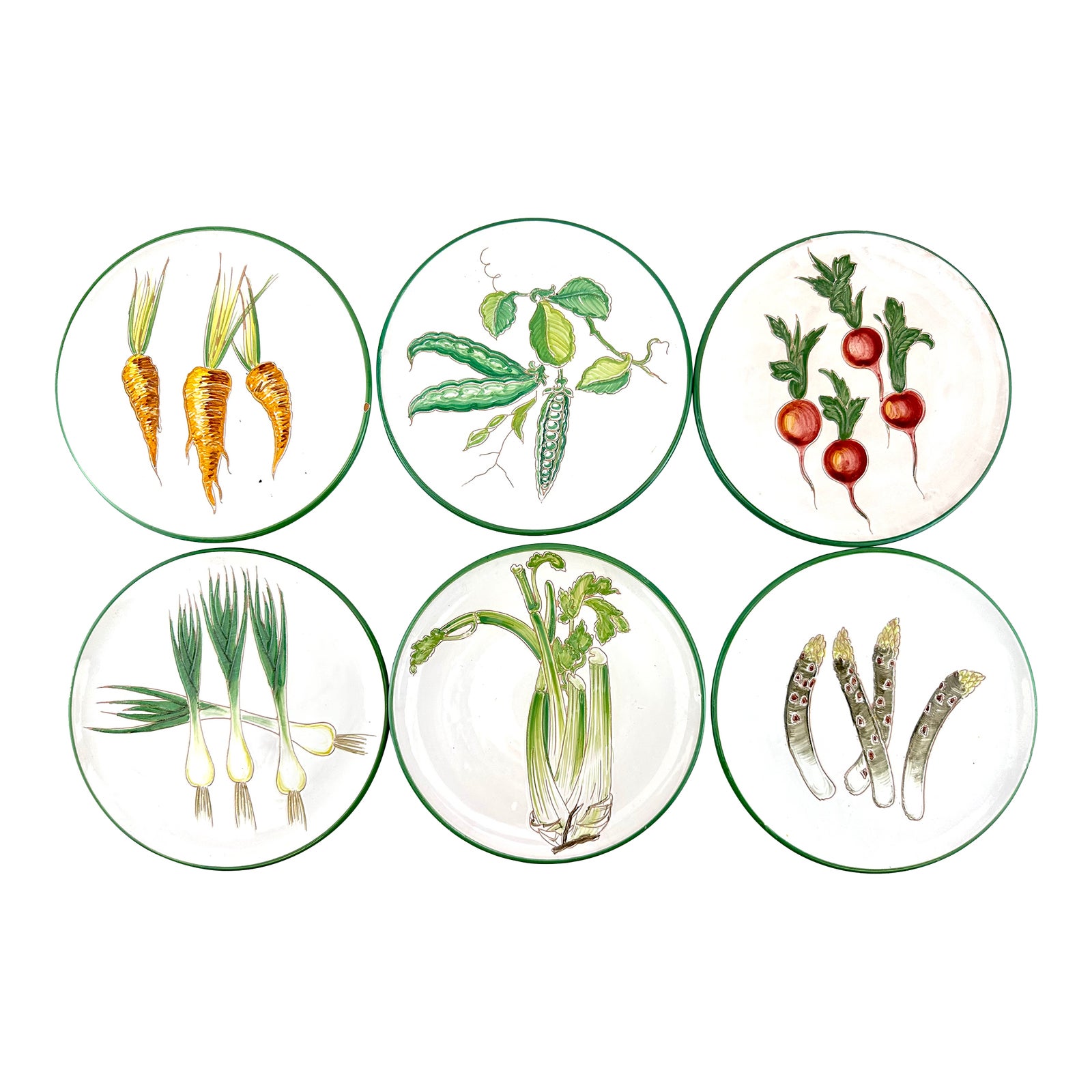 Vintage Italian Hand Painted Vegetable Plates- Set of 6 | Chairish
