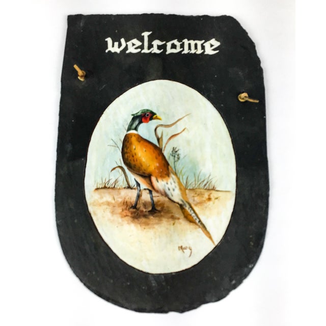 Vintage Hand Painted Slate Welcome Hanging Plaque of Wild Pheasant by ...