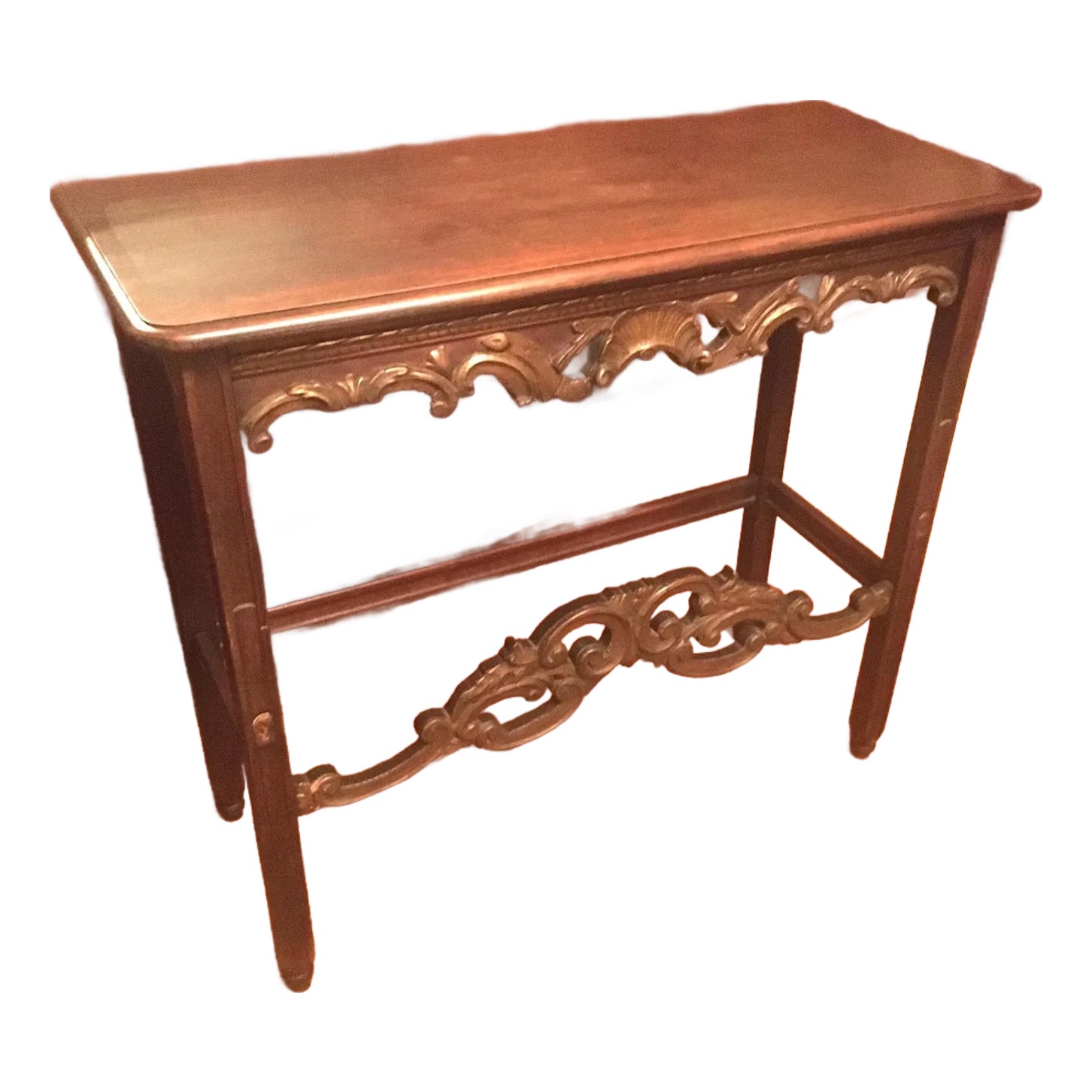 Italian Baroque Scrollwork Oak Console Table | Chairish