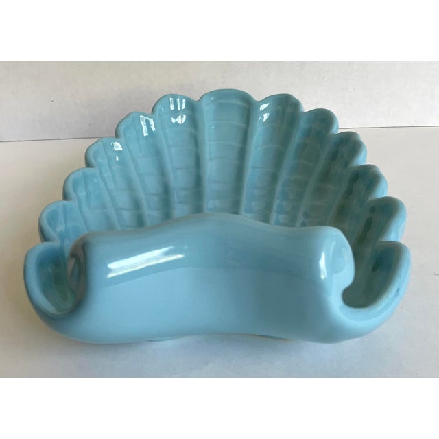 1930's Art Deco Blue Ceramic Shell Dish Cachepot | Chairish