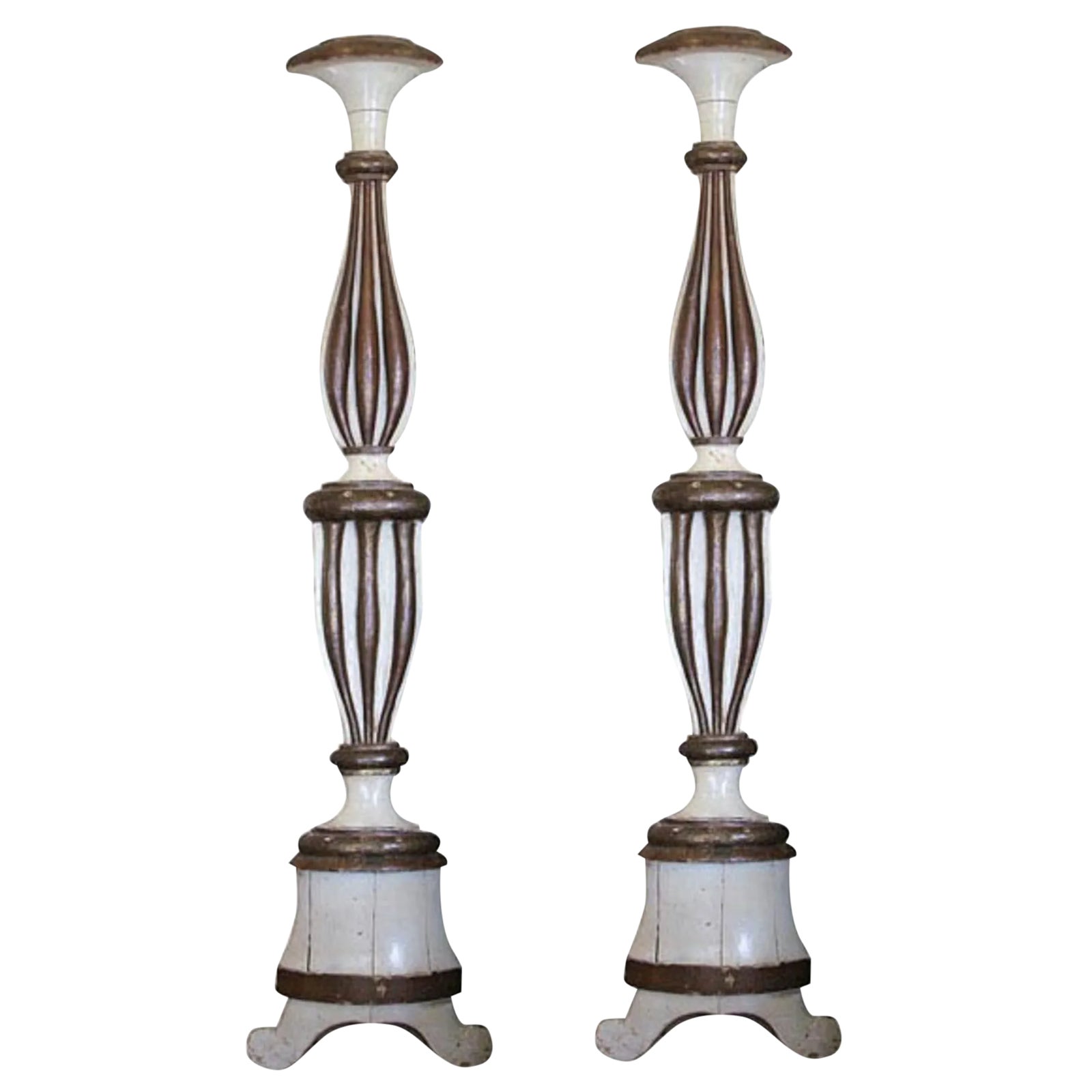 Pair of Tall Polychrome Columns in "Pricket Stick" Form | Chairish