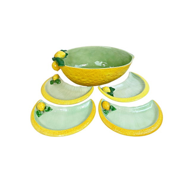 1970s Italian Majolica Lemon Plates & Bowl Set- 5 Pieces | Chairish