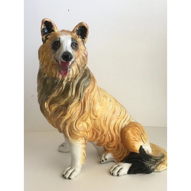 Italian Ceramic Collie Dog Lassie Statue | Chairish