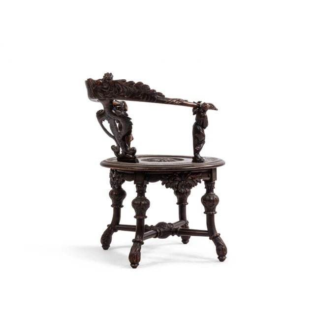 Italian Renaissance Style Round Back Walnut Armchair | Chairish