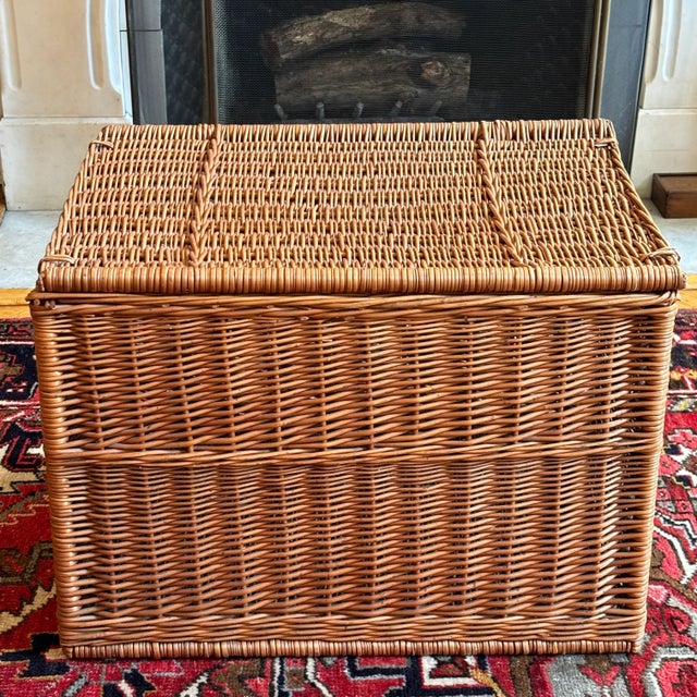 Vintage French-Style Natural Wicker Chest | Chairish