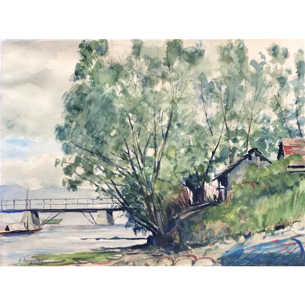 Hans Berger, Le pont, 1941, Gouache on Paper | Chairish