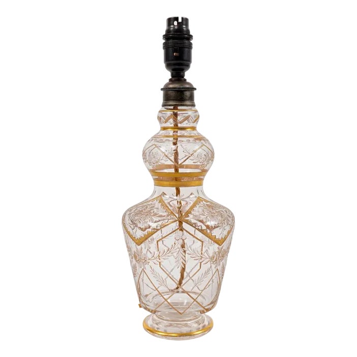 Antique French Intaglio Cut & Gold Gilt Glass Table Lamp by E.H ...