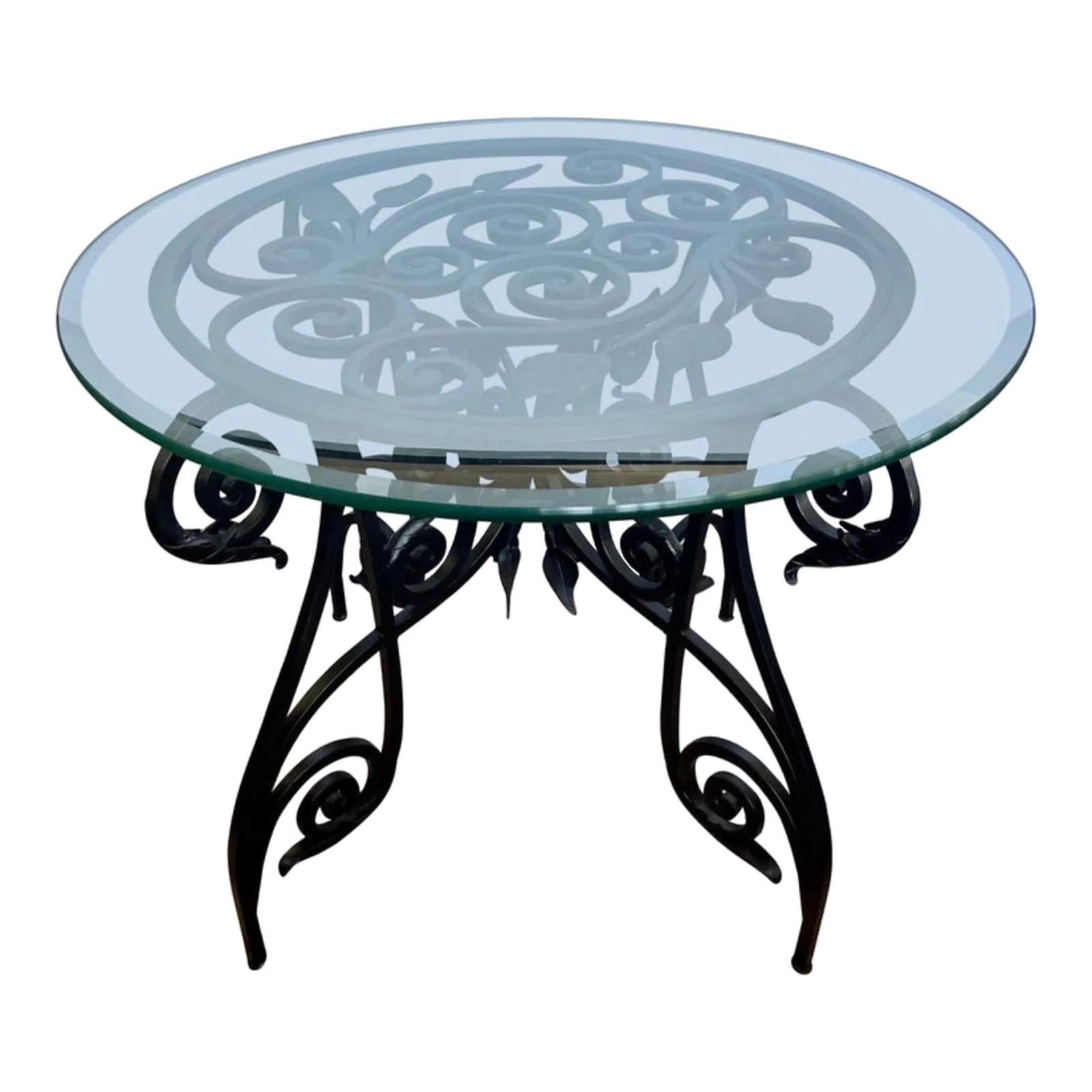 Custom Hand Forged Black Wrought Iron Round Glass Center Foyer Table ...
