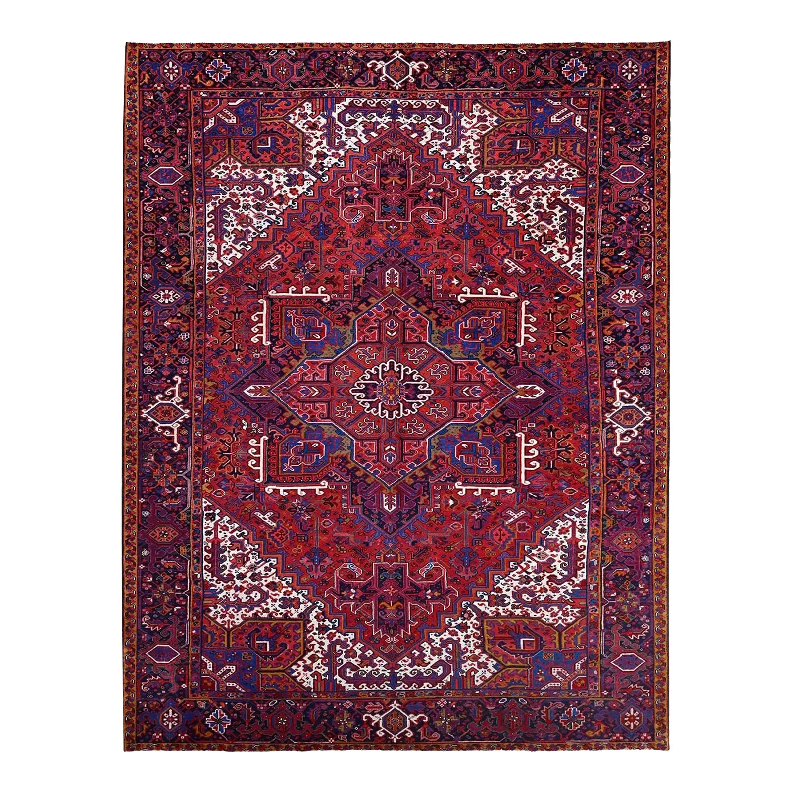 1960 10'x12'9" Berry Red Pure Wool Tribal Weaving Vintage Persian Heriz ...