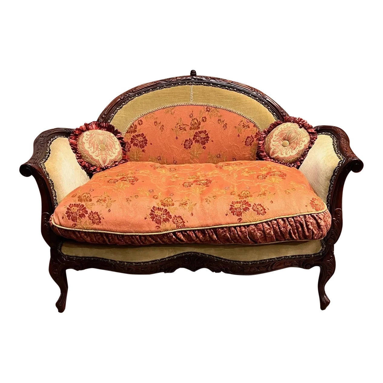 Domain 1990s Victorian Style Loveseat With Small Decorative Pillows ...