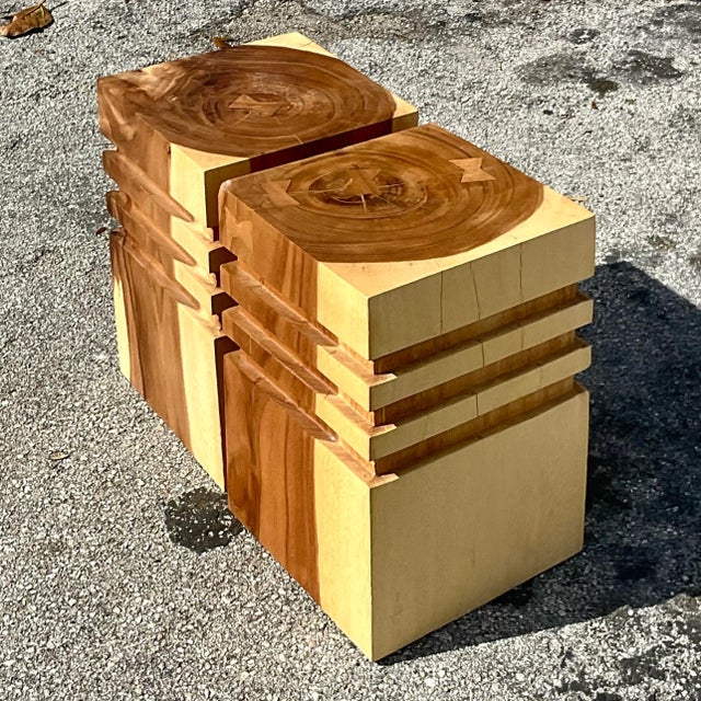 Vintage Boho Carved Wooden Low Stools - a Pair | Chairish