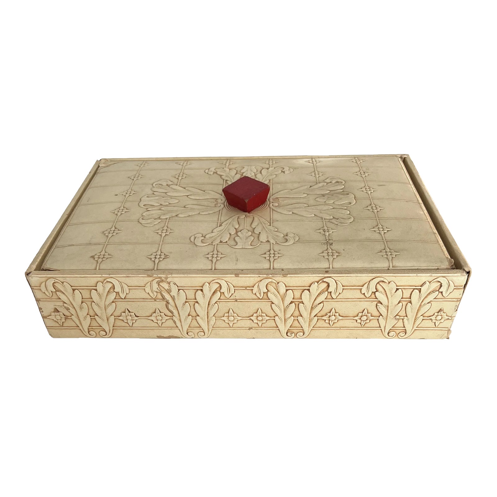 1950s Embossed Tooled Leather-Like Box With Lid | Chairish