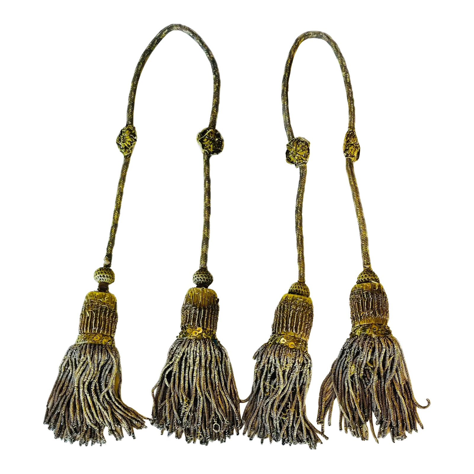 19th Century Gold Threaded Tassels- Set of 2 | Chairish