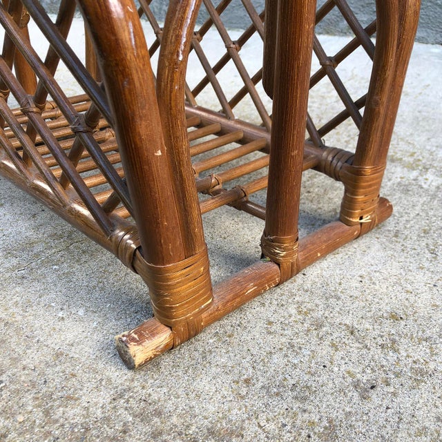 Mid 20th Century Boho Chic Cane & Rattan Side Table W/Magazine Rack ...