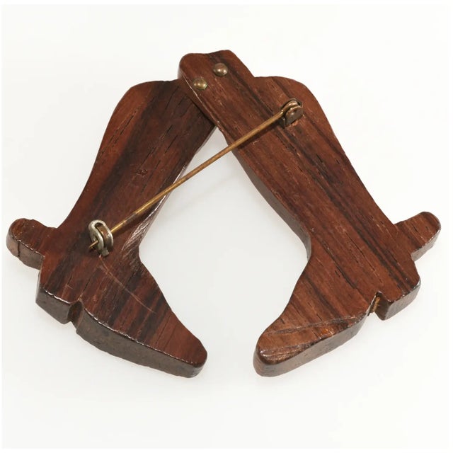 Vintage Wooden Western Cowboy Boots Brooch Pin | Chairish