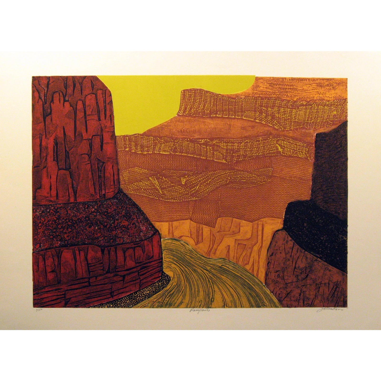 1970s "Ramparts" Western Landscape Collagraph Etching by John Ross ...