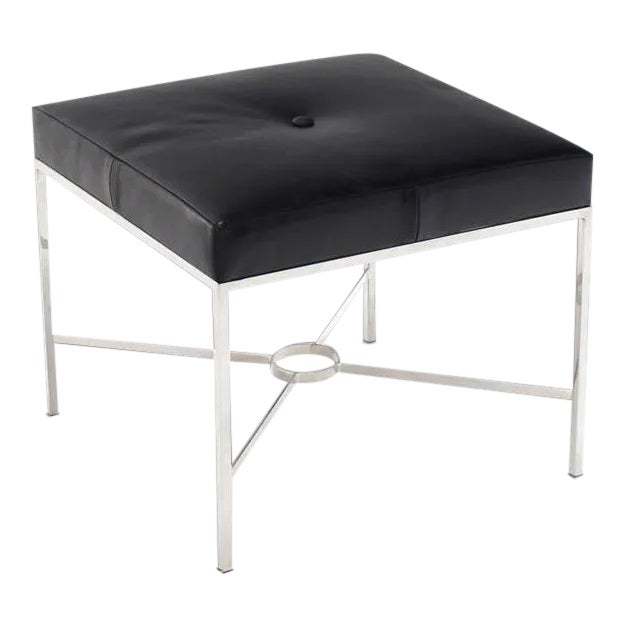 Modern X-Base Chrome and Leather Upholstery Square Bench | Chairish