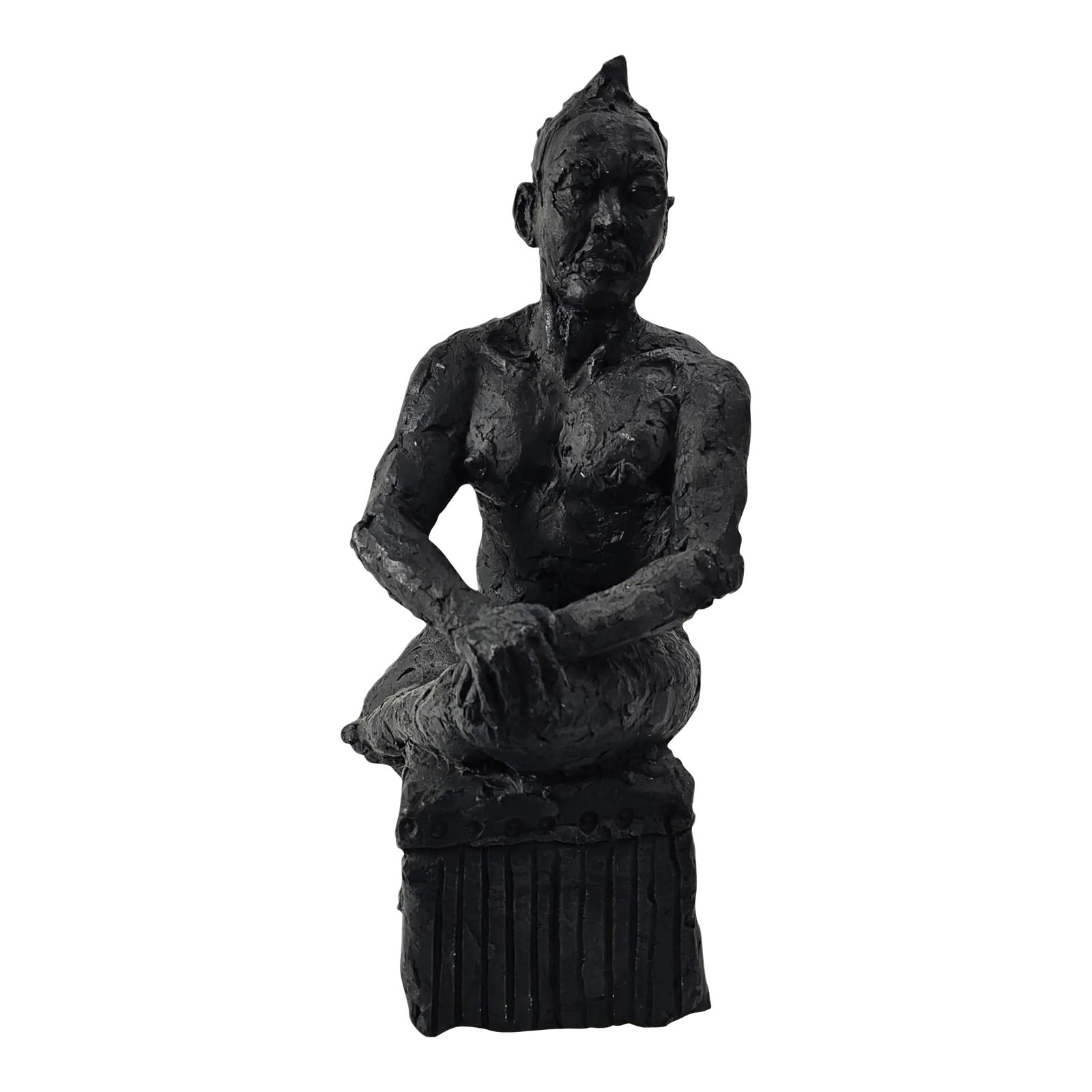 Sherri Cavan Sculptural Art Black Tribal Man Clay Statue | Chairish