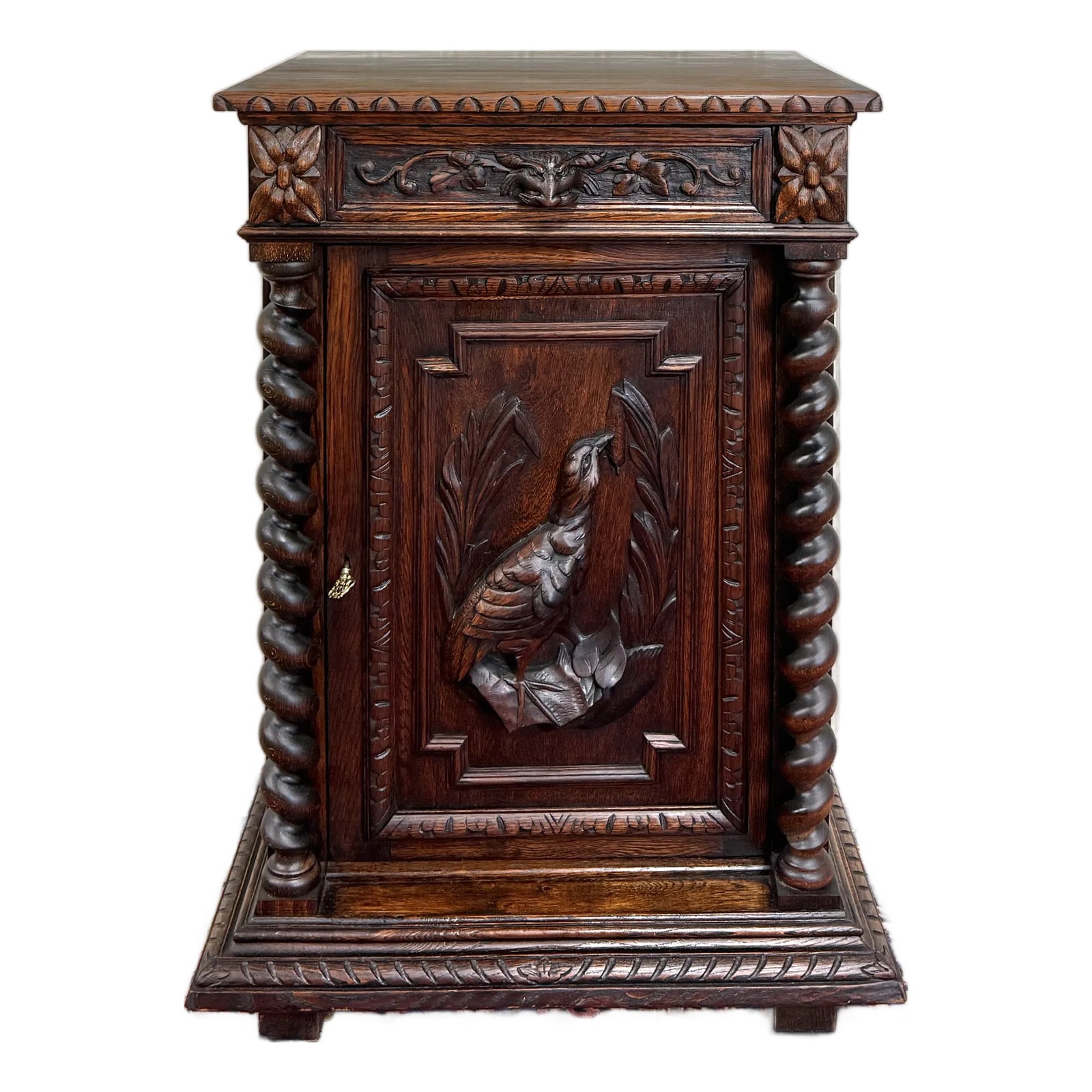 Antique French Jam Cabinet Cupboard Pedestal Barley Twist Drawer Oak ...