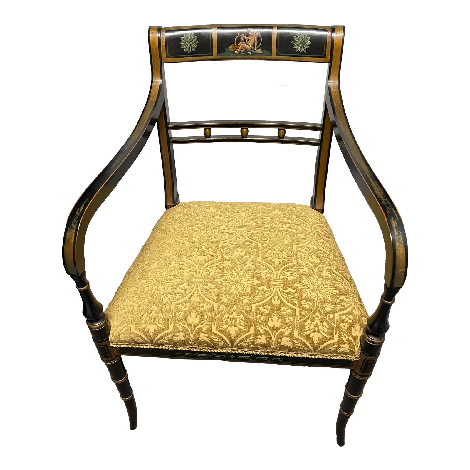 Hand Painted Regency Style Black and Gold Desk Chair Attributed to ...