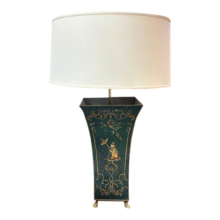 Mid Century Asian Inspired Toleware Lamp - Monkeys With Umbrellas ...