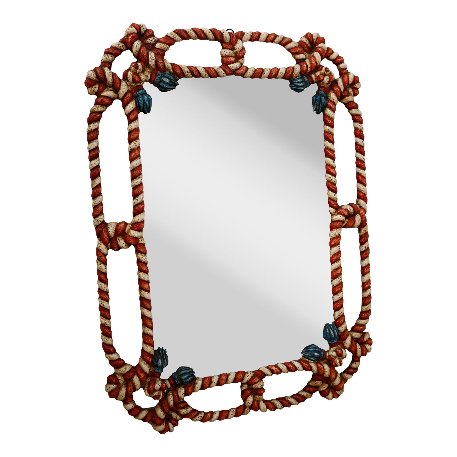 Italian Polychrome Painted Rope Frame Mirror, 1970s | Chairish