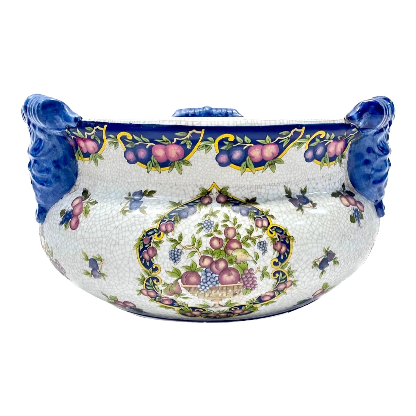 Vintage Fruit & Green Face Handle Cachepot | Chairish