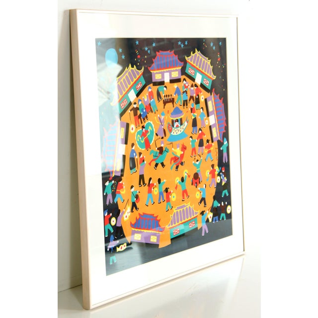 Vintage Chinese Modernist Village Naive Folk Air Painting on Paper ...