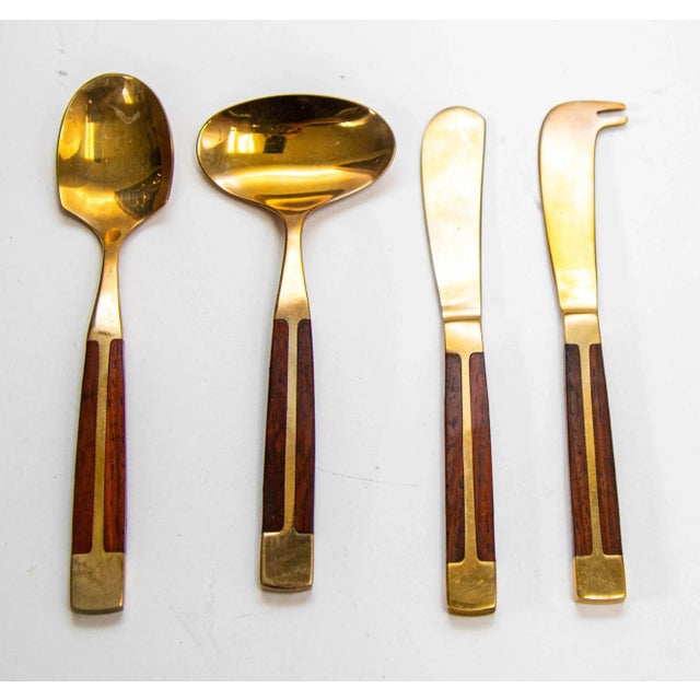 Vintage 1960s Rosewood and Bronze Flatware Set by Jean Claude 89 Pieces ...