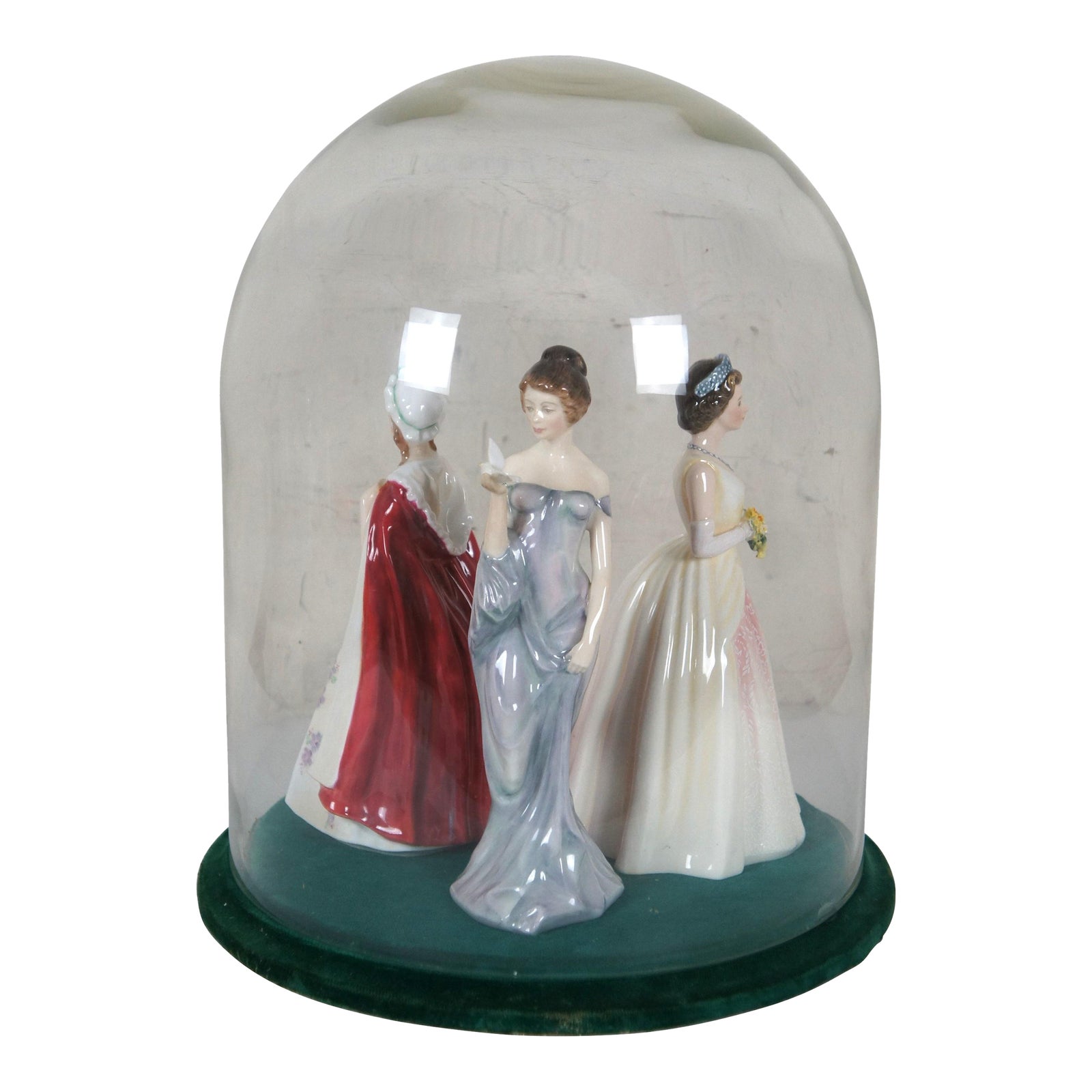 1990s Royal Doulton Centerpiece Figurines in Bell Jar Queen Elizabeth ...