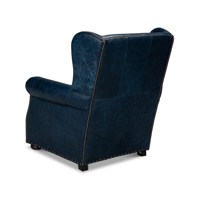 Contemporary Blue Leather Armchair | Chairish