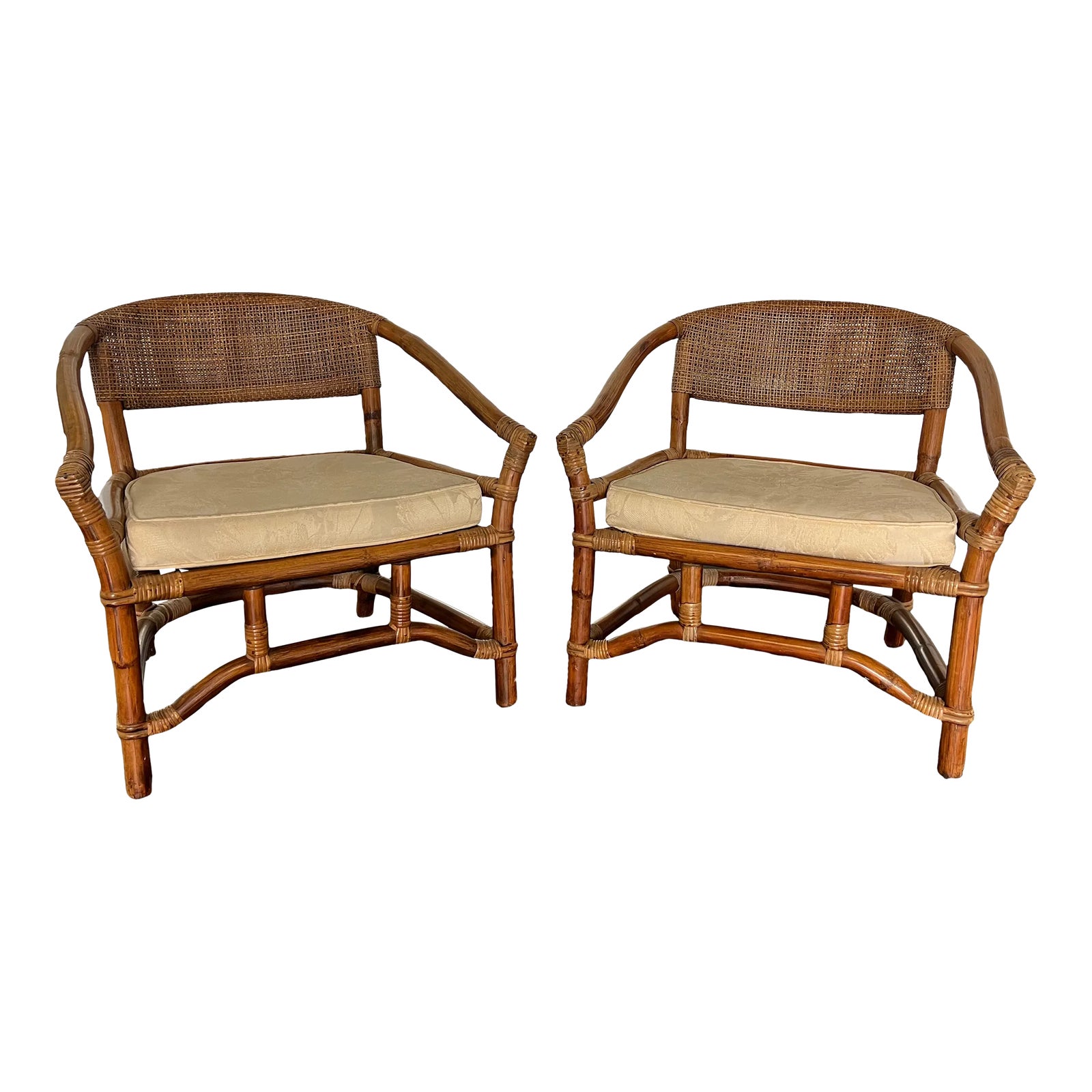 1950s Ficks Reed Attributed Rattan Lounge Chairs - a Pair | Chairish