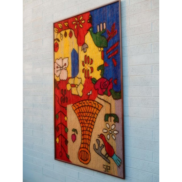 Large Framed Wool Tapestry Weaving by S.P. | Chairish