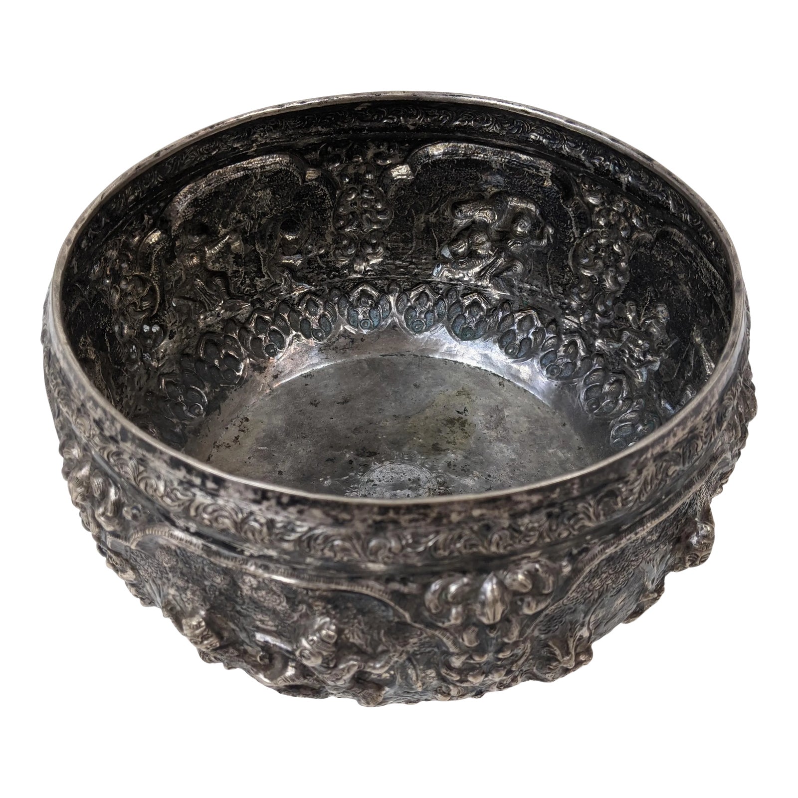 Large 19th Century Antique Burmese Silver Bowl | Chairish