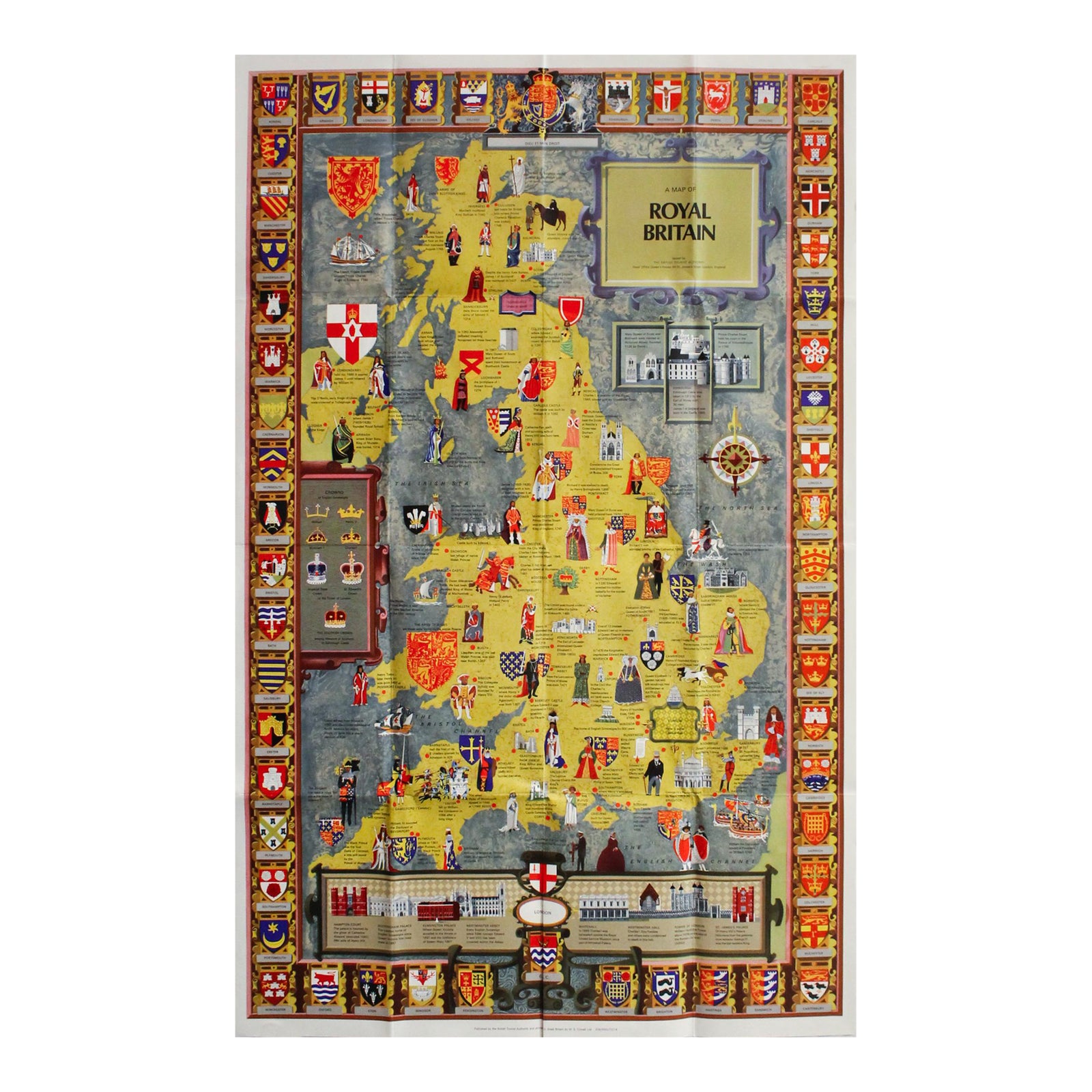1957 British Travel Poster, a Map of Royal Britain and Ireland | Chairish