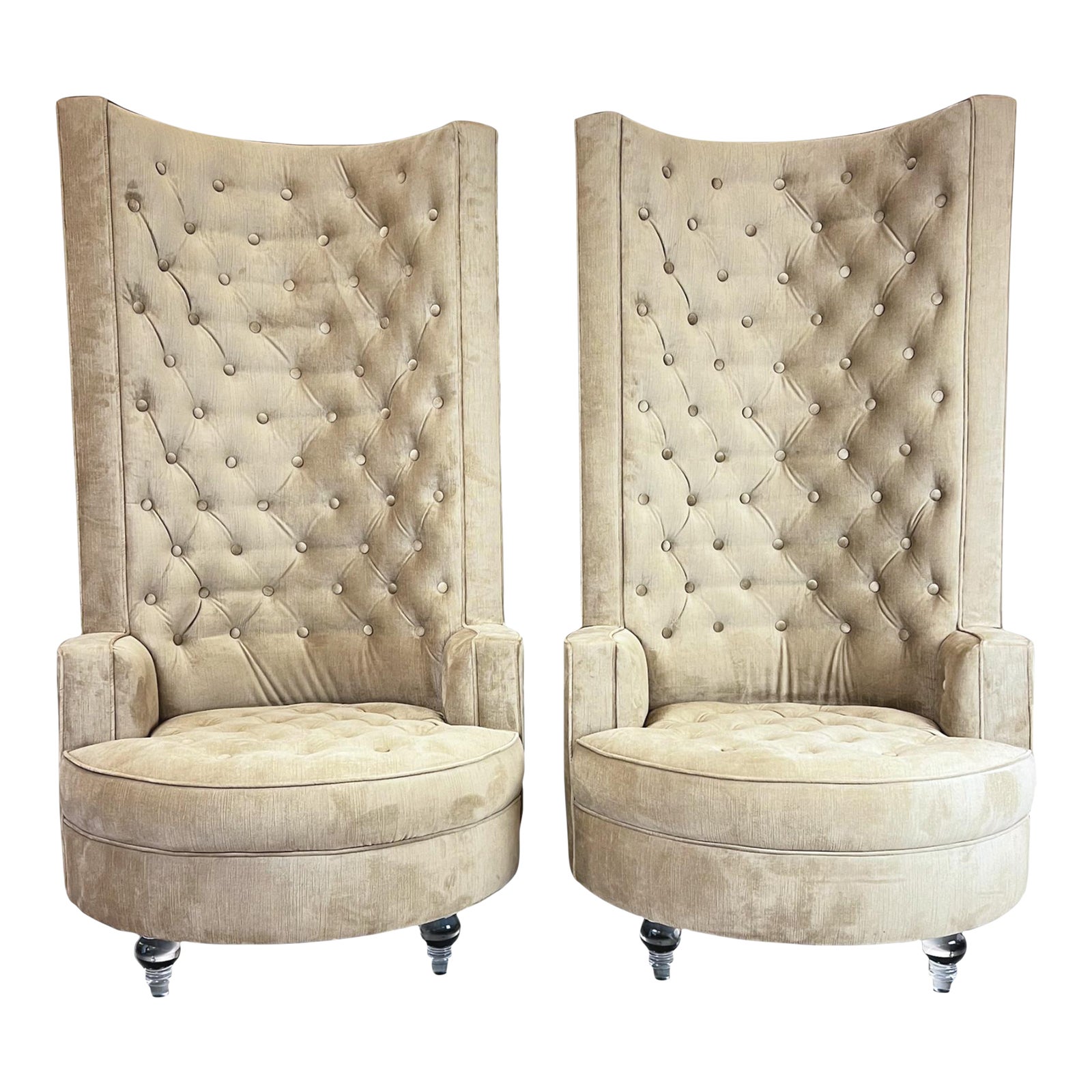 High Wingback Chairs With Acrylic Legs by My Chic Nest-A Pair | Chairish