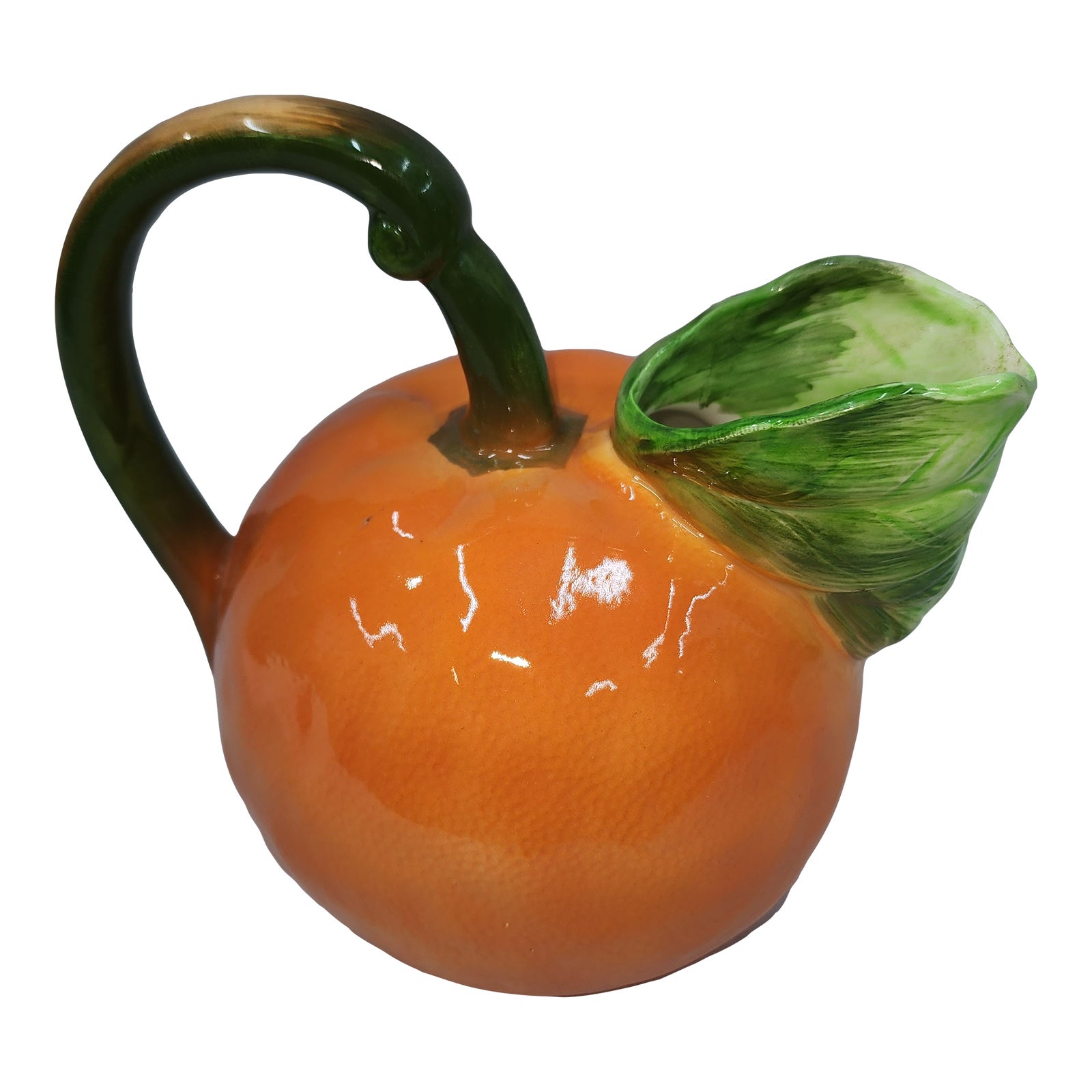 Mid 20th Century Italian Majolica Persimmon Pitcher | Chairish