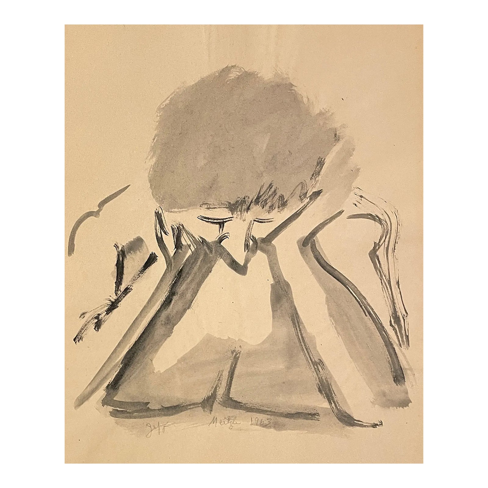 1963 Neil Meitzler Mid Century Watercolor Figure | Chairish