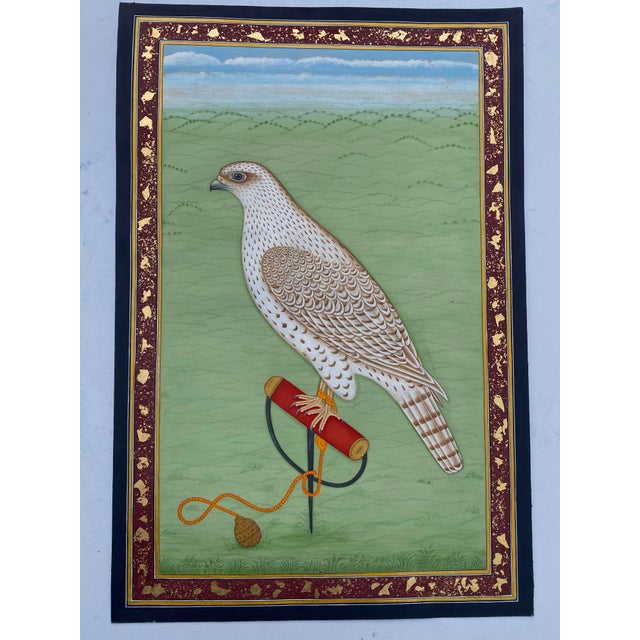Vintage Original Hand Painted Indian Mughal Miniature Hawk and Falcon ...