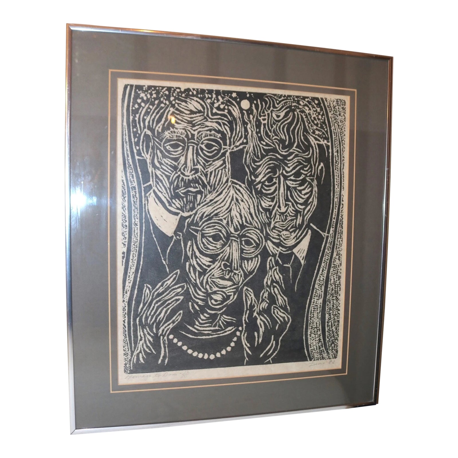 Vintage Original Homage to Dona Figural Stylized Lewis 82' Block Print ...
