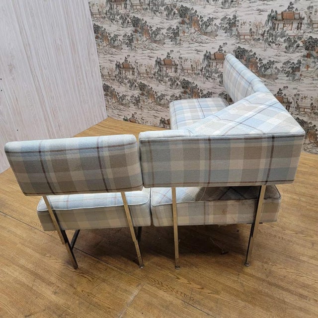 1970s Vintage Modern Corner Dining Banquette in Plaid Fabric | Chairish