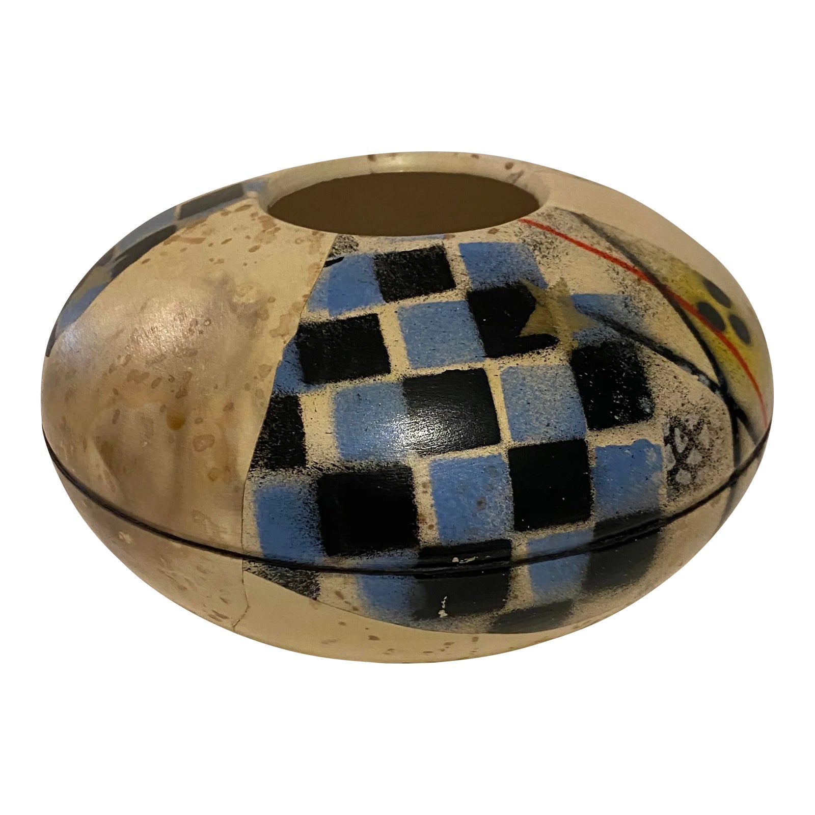 1980s Modernist Geometric Raku Pottery Vessel by Ann Darling | Chairish