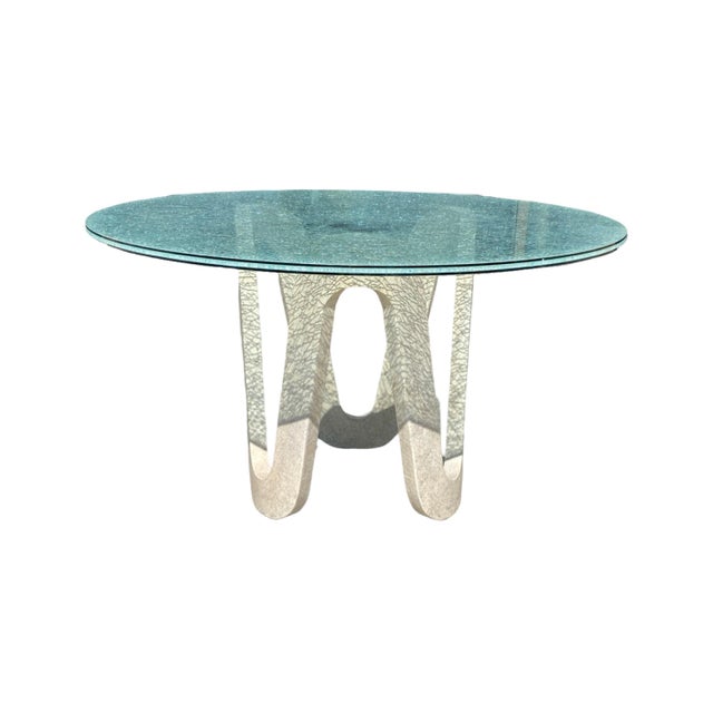 Crackle Glass Iconic Foyer-Dining table with Sculptural Modern Curved ...